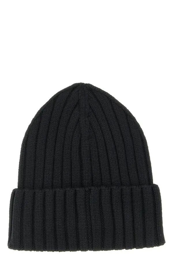 Moncler Logo Patch Ribbed Beanie - Black