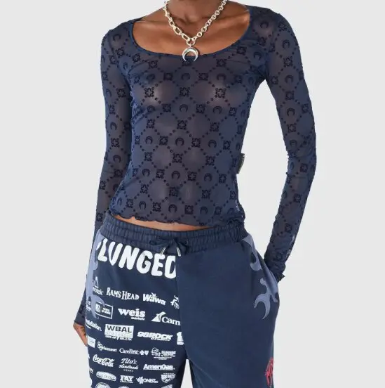 MARINE SERRE Moonogram Mesh Long Sleeve Top