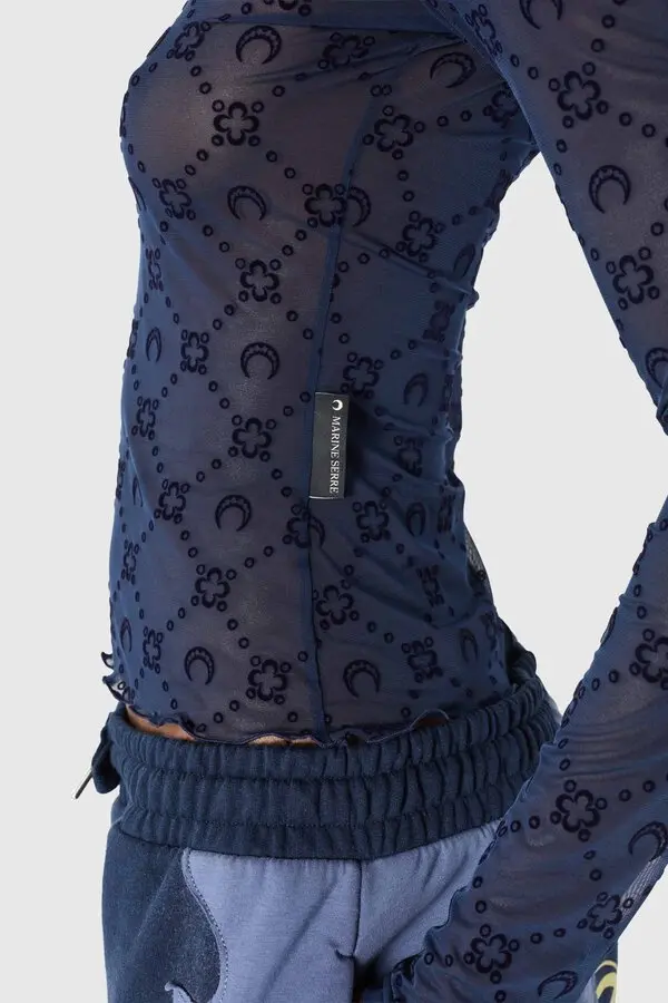 MARINE SERRE Moonogram Mesh Long Sleeve Top