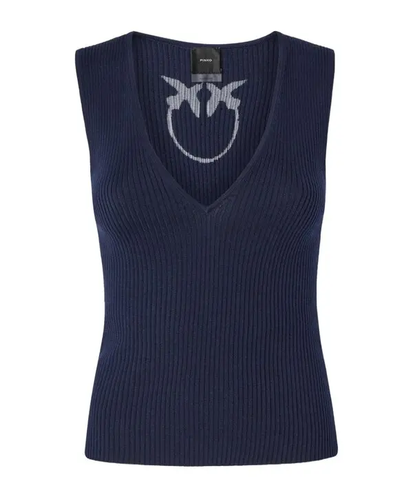Pinko Sleeveless V-neck Knit Top - Blue