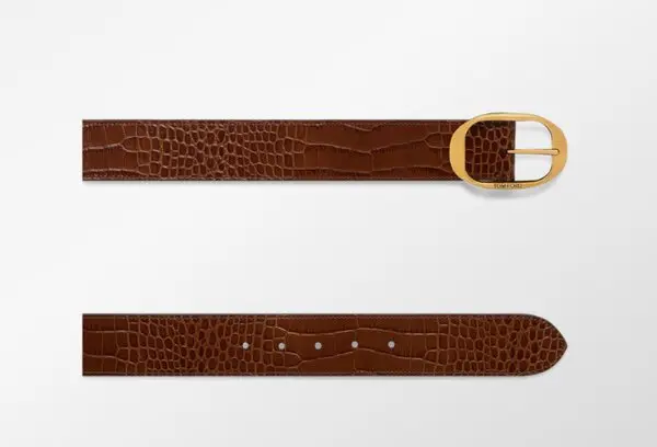 TOM FORD Printed Crocodile-effect Oval Buckle Belt