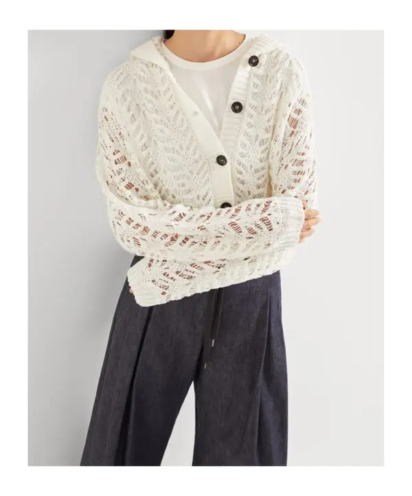 Brunello Cucinelli Foliage Lace Hooded Cardigan