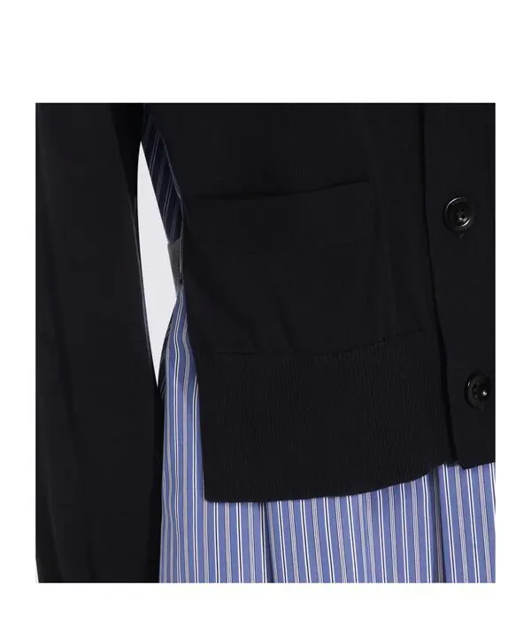 Sacai Knitted Jumper With Striped Shirt Detail - Black