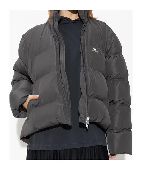 Balenciaga Logo Printed Padded Jacket - Black