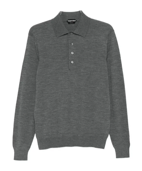 TOM FORD Long-sleeve Polo Shirt - Gray