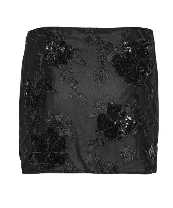 ROTATE BY BIRGER CHRISTENSEN Mesh Flower Sequin Mini Skirt