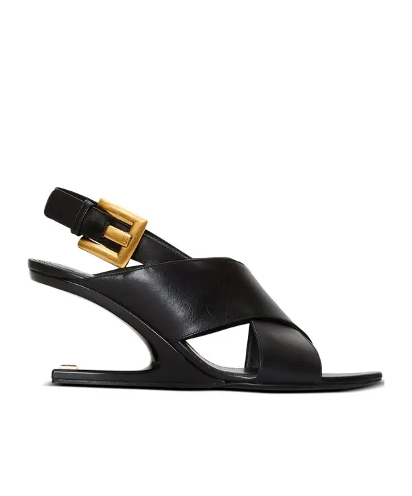 Balmain Anthem No Wedge Smooth Leather Sandals - Black