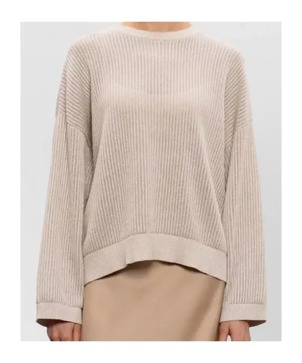 Brunello Cucinelli Ribbed Crew Neck Long Sleeve Sweater - Beige