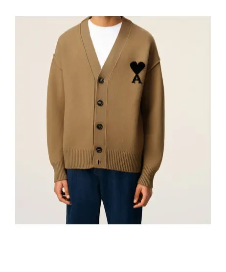 Ami De Coeur V-neck Cardigan - Camel/black