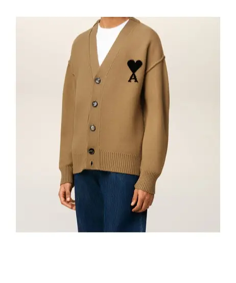 Ami De Coeur V-neck Cardigan - Camel/black