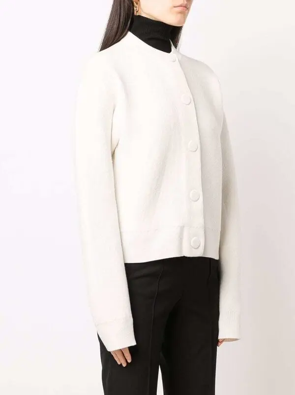 JIL SANDER Round Neck Knitted Cardigan - White