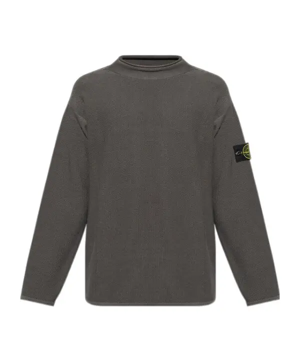 Stone Island Compass Patch Crewneck Knitted Sweater - Grey