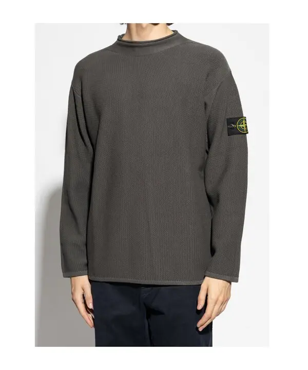 Stone Island Compass Patch Crewneck Knitted Sweater - Grey