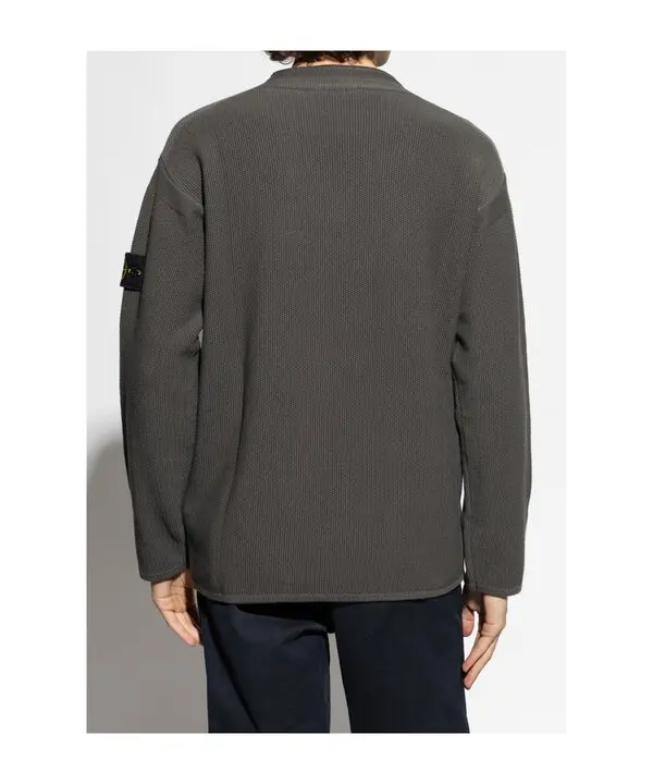 Stone Island Compass Patch Crewneck Knitted Sweater - Grey