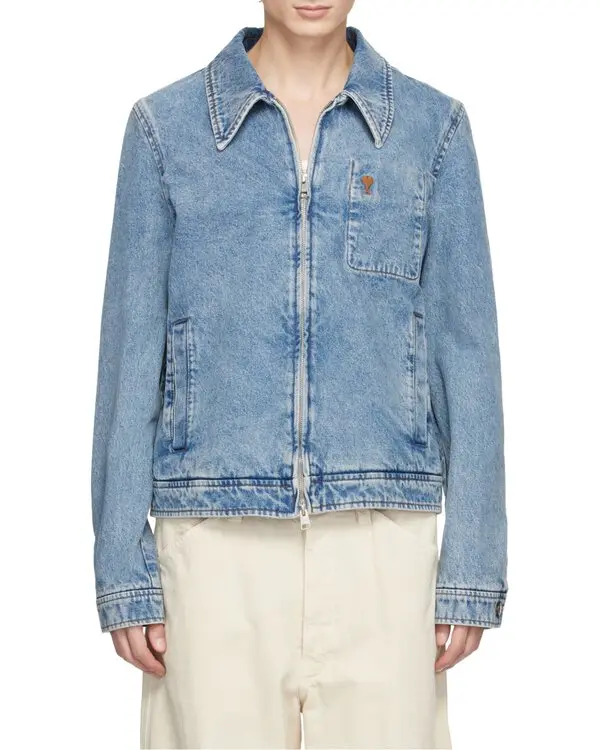 AMI Paris Logo Embroidered Denim Jacket