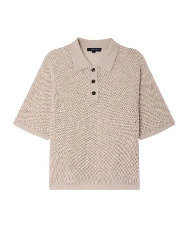 Soeur Short-sleeved Openwork Mesh Polo Shirt - Nude