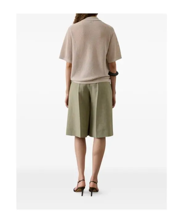 Soeur Short-sleeved Openwork Mesh Polo Shirt - Nude