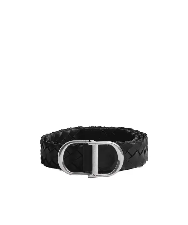 Dior Cd Buckle Woven Leather Belt - Black