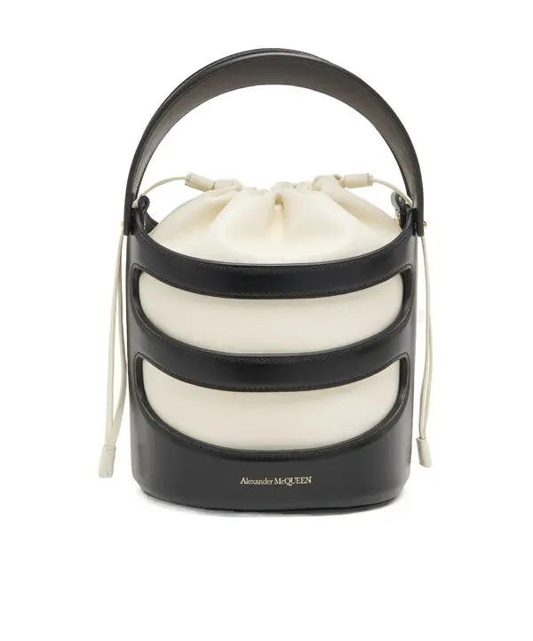 Alexander McQueen Logo Printed Drawstring Bucket Bag - Black