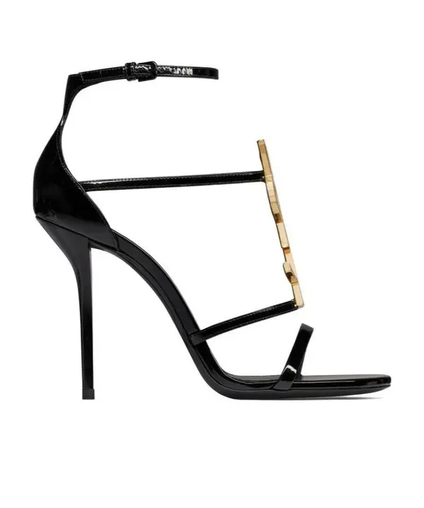 Saint Laurent Cassandre Logo Plaque Sandals - Black