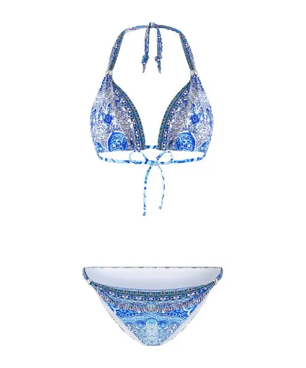 Camilla Ball Trim Triangle Bikini Set - Blue