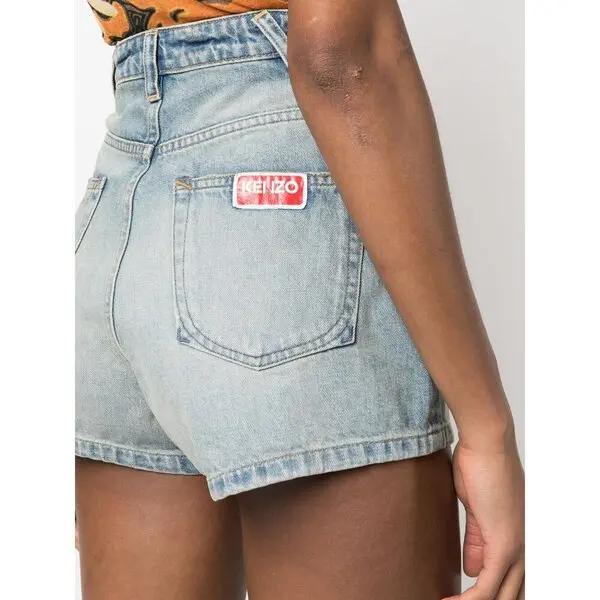 Kenzo Logo Patch Denim Shorts - Gray