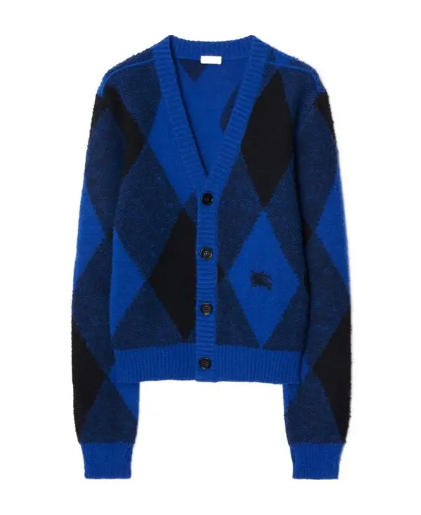 Burberry Argyle Button-up Knitted Cardigan - Blue