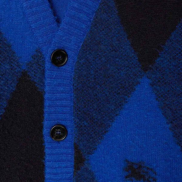 Burberry Argyle Button-up Knitted Cardigan - Blue