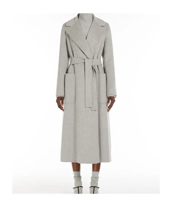 Max Mara Belted Long-sleeved Coat - Medium Gray