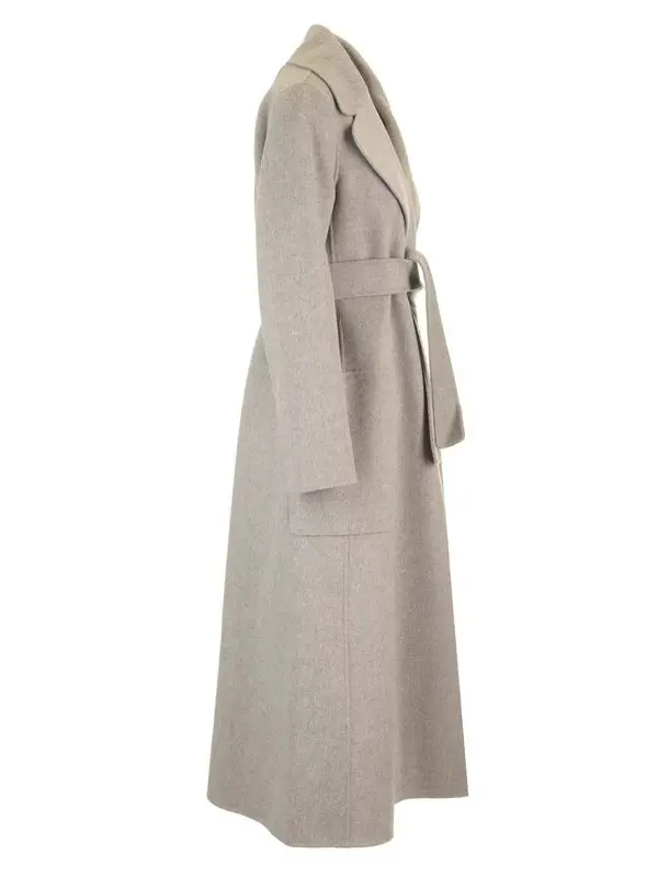 Max Mara Paola Belted Long-sleeved Coat - Medium Grey