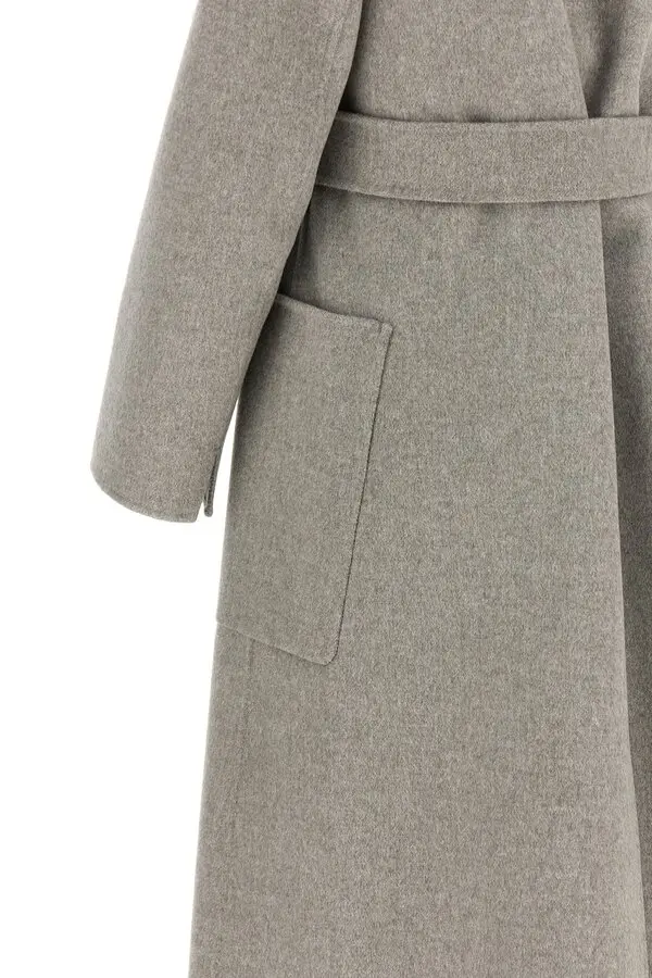 Max Mara Paola Belted Long-sleeved Coat - Medium Grey