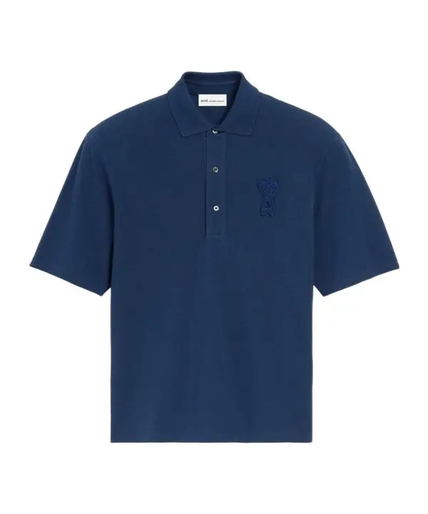 Ami Textured Logo Regular Fit Polo Shirt