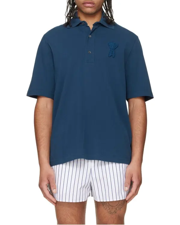 Ami Textured Logo Regular Fit Polo Shirt