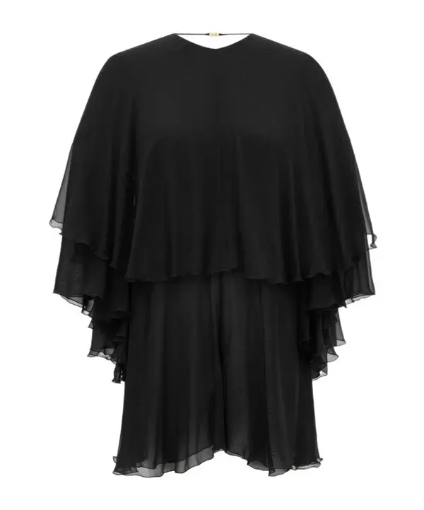 Saint Laurent Ruffled Backless Jumpsuit With Cape Effect - Black