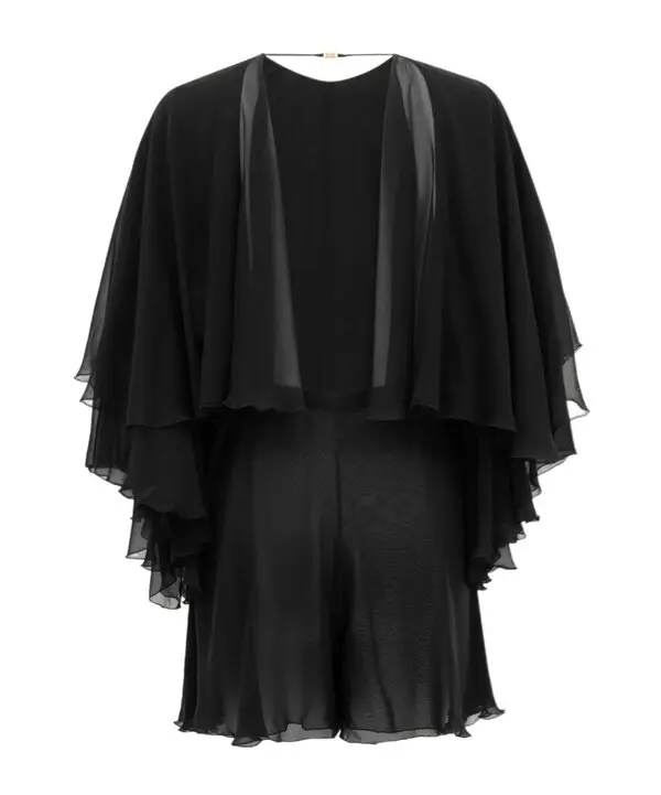 Saint Laurent Ruffled Backless Jumpsuit With Cape Effect - Black