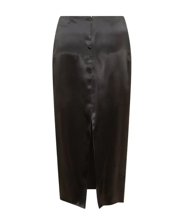 LANVIN Ruched Satin Midi Skirt