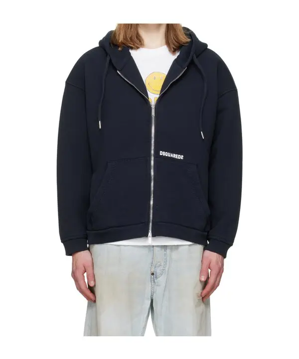 Dsquared2 Logo Zip-up Hoodie - Black