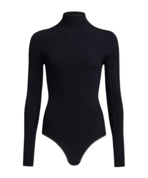 Alaïa Ribbed Knit High Neck Bodysuit - Black