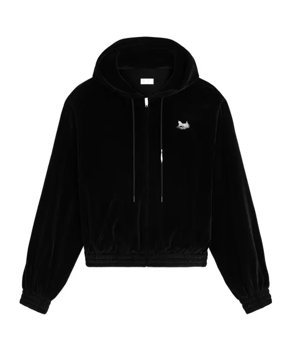 Celine Loose Zip Up Hoodie In Velvet Jersey - Black And White