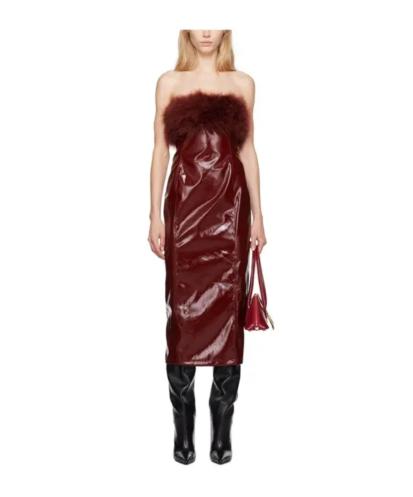 Blumarine Marabou-feathers Patent Midi Dress