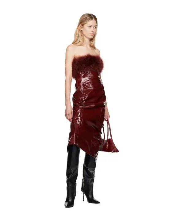 Blumarine Marabou-feathers Patent Midi Dress