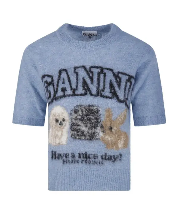 GANNI Animal Intarsia Short Sleeve Jumper