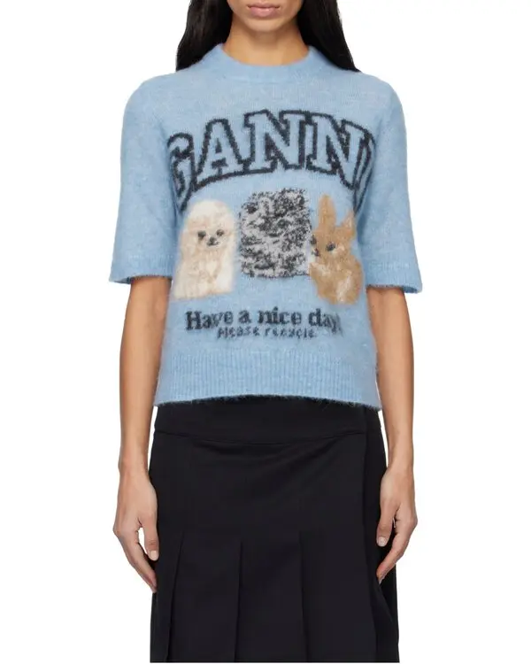 GANNI Animal Intarsia Short Sleeve Jumper