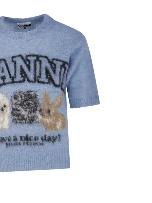 GANNI Animal Intarsia Short Sleeve Jumper