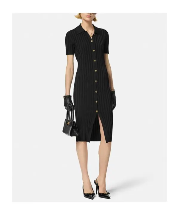 Versace Short-sleeved Knitted Midi Shirt Dress