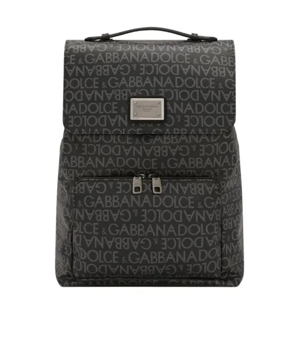 Dolce & Gabbana Coated Jacquard Backpack With Monogram - Black