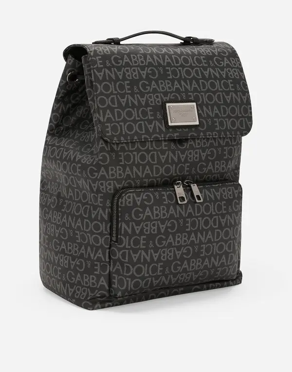 Dolce & Gabbana Coated Jacquard Backpack With Monogram - Black