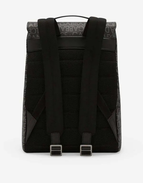 Dolce & Gabbana Coated Jacquard Backpack With Monogram - Black