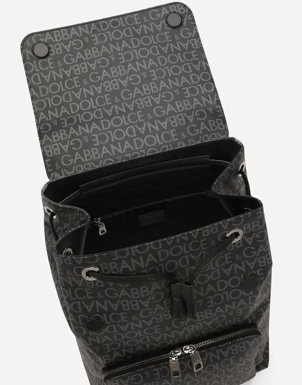 Dolce & Gabbana Coated Jacquard Backpack With Monogram - Black