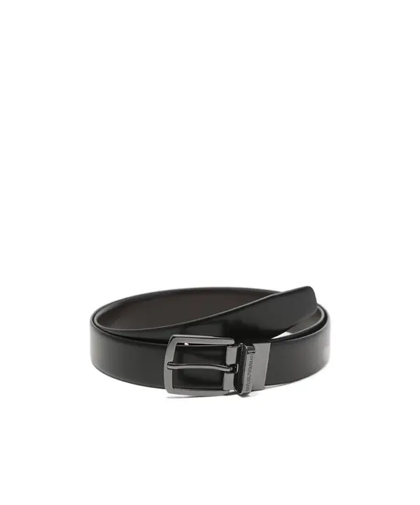 Emporio Armani Engraved Logo Leather Belt - Black